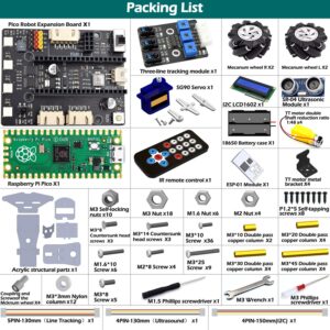 Adeept 4WD Omni-directional Mecanum Wheels Robotic Car Kit Compatible with Raspberry Pi Pico DIY STEM Remote Controlled Educational Robot Kit with LCD1602 Display and Tutorials