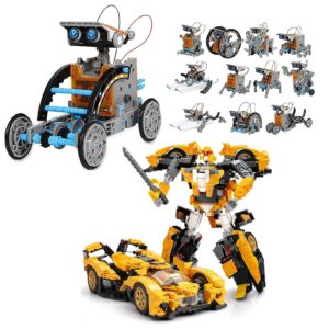 bundle - 2 items: sillbird stem 12-in-1 education solar robot toys, 2in1 transforming robot & technic racing car construction blocks kit, creative collectible gift for boys girls kids aged 8-12