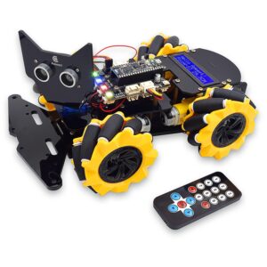 adeept 4wd omni-directional mecanum wheels robotic car kit for esp32-s3 | banana pi picow-s3 diy stem remote controlled educational robot kit with lcd1602 display, python code & pdf tutorials