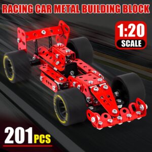 Ferthor Fun Building Car Metal Model Kits,STEM Building Toys Model Car Kits for Boys 8-12,Erector Set 1:20 Scale Red Racing Car Metal Building Blocks for Kids Boys 8 9 10 11 12-16 Years Old