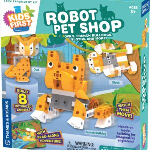 Thames & Kosmos Kids First Robot Pet Shop: Owls, French Bulldogs, Sloths & More! STEM Experiment Kit for Young Engineers | Build 8 Motorized Robots of Cute Animals | Play & Learn with Storybook Manual