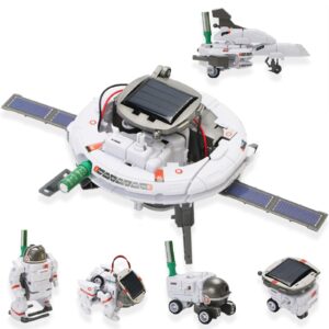 solar robot toys for kids ages 8-12,6-in-1 building science stem kits space toys for boys kids teens, diy educational learning robot kit birthday gifts for 8 9 10 11 12 13 year old boys girls (white)