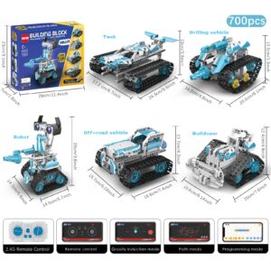 BEHOWL Technique Car Building Set, STEM Kits for Kids Age 8-10, 11-16, 5in1 Remote & APP Control Tracked Racer/Robot/Tank/Bulldozer, RC Toy Gifts for Boys Girls 8-16, (700 PCS)