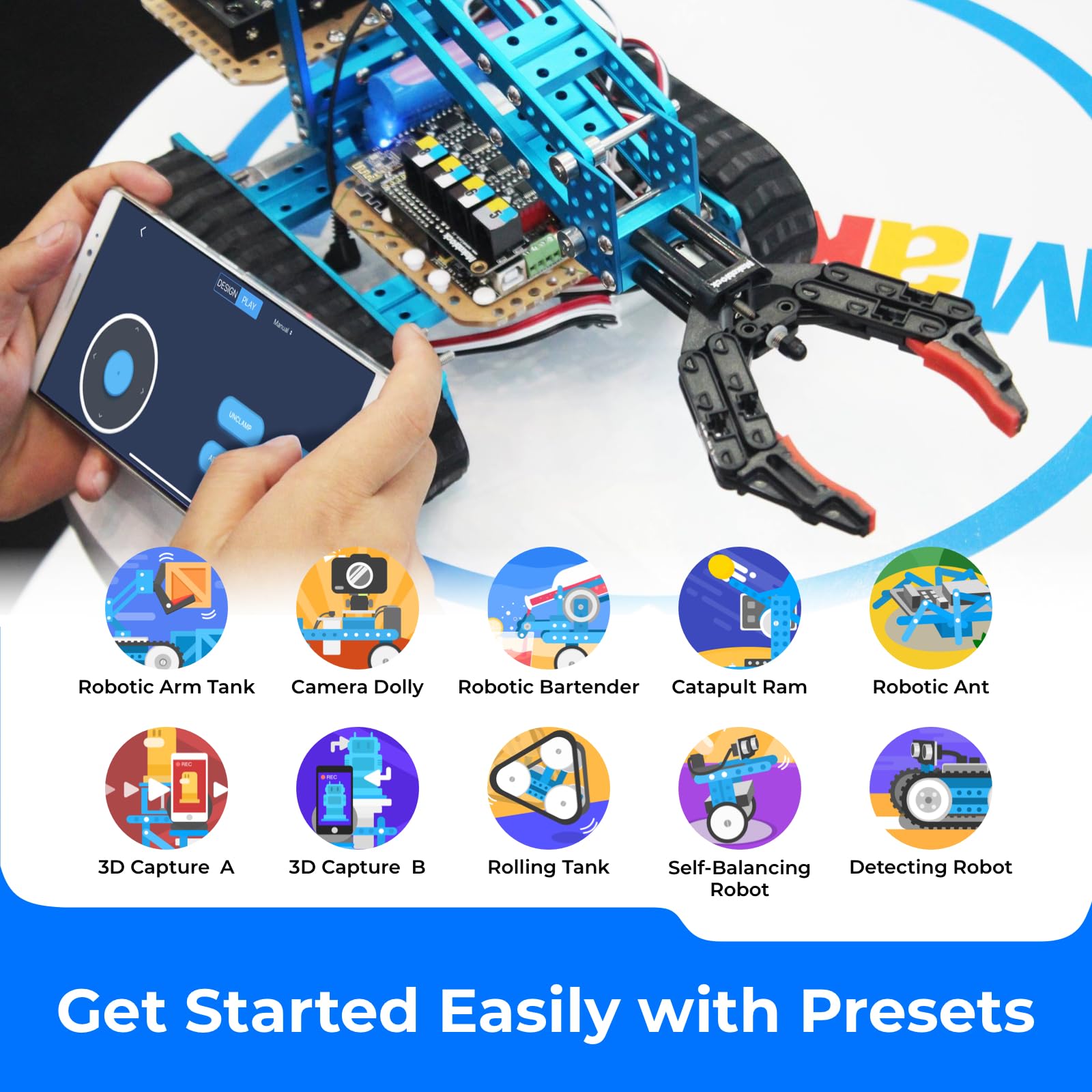 Makeblock mBot Ultimate 10 in 1 Robot Building Toys, Robotics Kit App Remote Control Robot Toys Compatible with Arduino C & Raspberry Pi, STEM Educational DIY Robot Arm Kit Gift for Teenagers & Adults