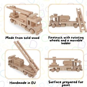 VESPLO - Wooden Fire Trucks - Fire Truck Toys for 3 Year Old Boys - DIY Handmade Toys - Realistic Toys for Boys - Preschool Toys & Preschool Learning Activities