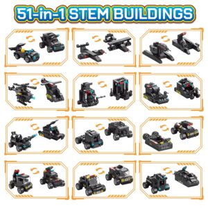 51-in-1 Robot Building Kit for Kids STEM Building Toys Erector Set for Boys 8-12 Engineering STEM Projects SWAT Police Building Blocks Toys Gifts for Boys Kids Age 6 7 8 9 10 11 12 Years Old 700PCS