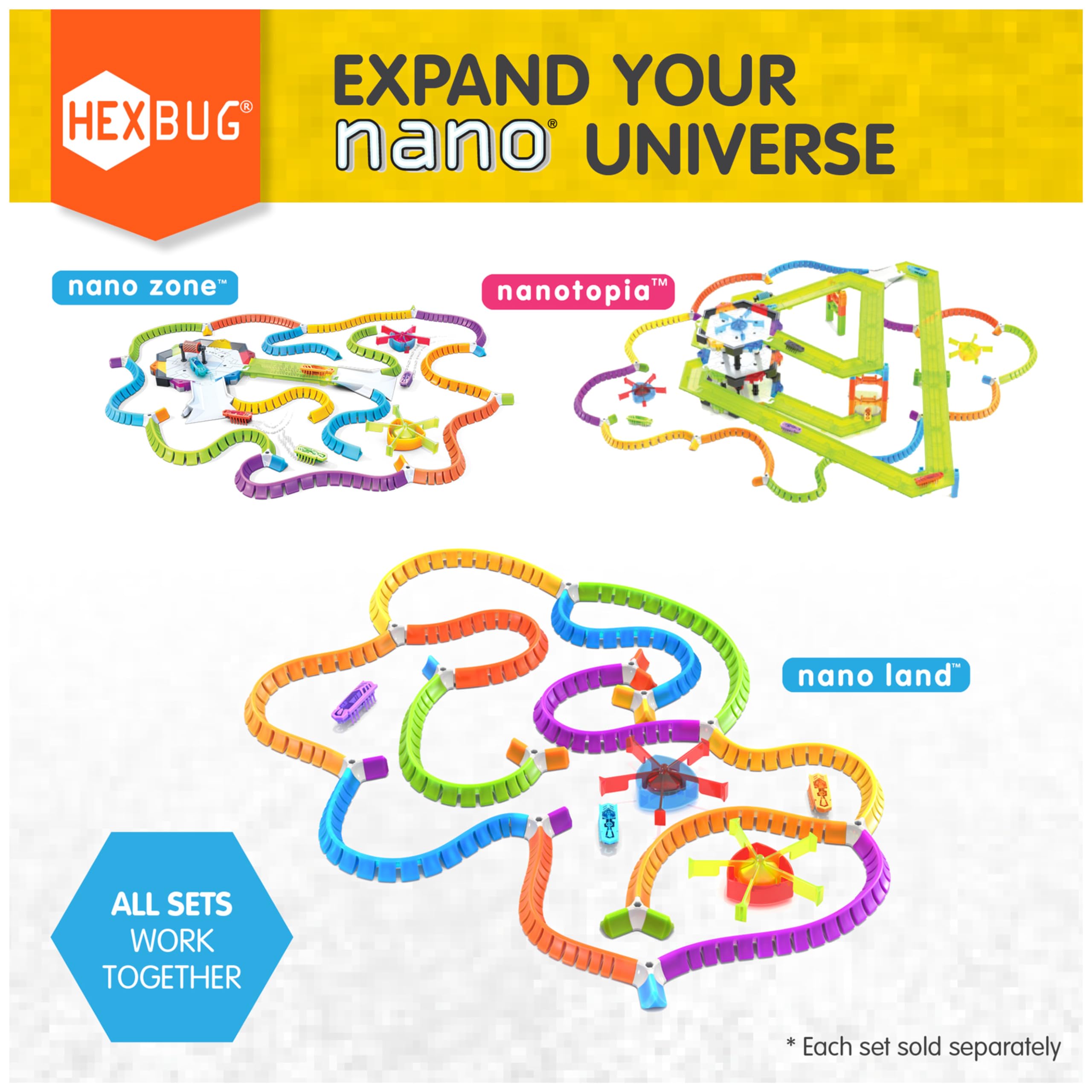 HEXBUG Nano Land, Sensory Toys for Kids & Cats with Over 40 Pieces & 3 Nano Bugs, STEM Kits & Mini Robot Toy for Kids Ages 3 & Up, Batteries Included