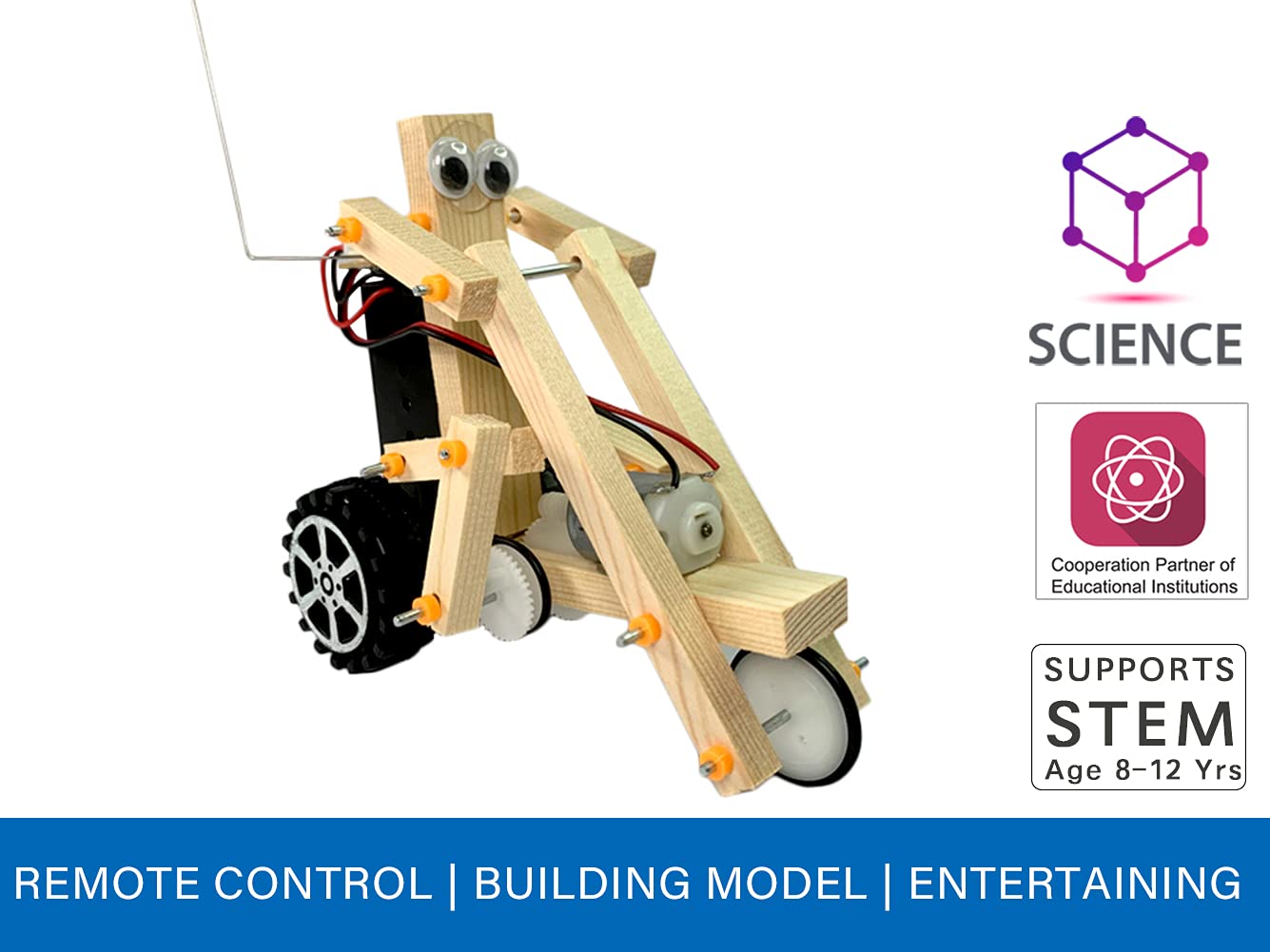 Pica Toys Wooden Wireless Remote Control Robotics Bicycle K3 - Creative Engineering Circuit Science STEM Building Kit - Electric Motor DIY Experiment for Kids, Teens and Adults