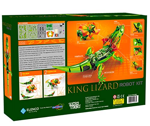 Elenco Teach Tech King Lizard, Interactive Lizard Robot Kit, STEM Creative Toys for Kids 10+ includes Assembly Parts