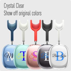 Custom Name & Initial Crystal Clear Case for Apple AirPod Max，Thin Customized Signature Transparent Protective Ear Cup Covers (Clear Blue)