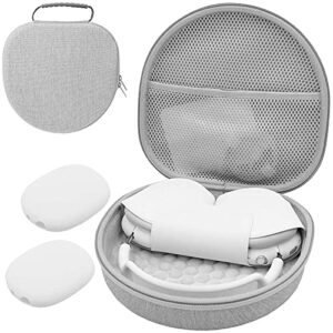 procase hard case for new airpods max, travel carrying headphone case with silicone earpad cover & mesh pocket, airpods max protective portable storage bag -grey