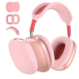 3 in 1 silicone case cover compatible with apple airpods max headphones, anti-scratch ear pad case cover ear cups cover and headband cover compatible with apple airpod max, accessory skin case (pink)