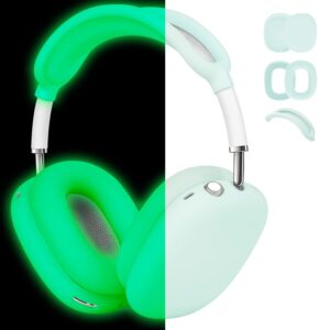 oetker compatible airpods max case cover, soft silicone 3 in 1 anti-scratch ear pad case cover/ear cups cover/headband cover accessories skin for airpods max, green glow in the dark