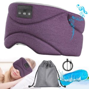 sleep mask with bluetooth headphones 24 white noise, ultra-thin speaker cold pack blackout bluetooth eye mask sleep headphones for side sleepers, airplane, travel, cool gadgets for women man (purple)