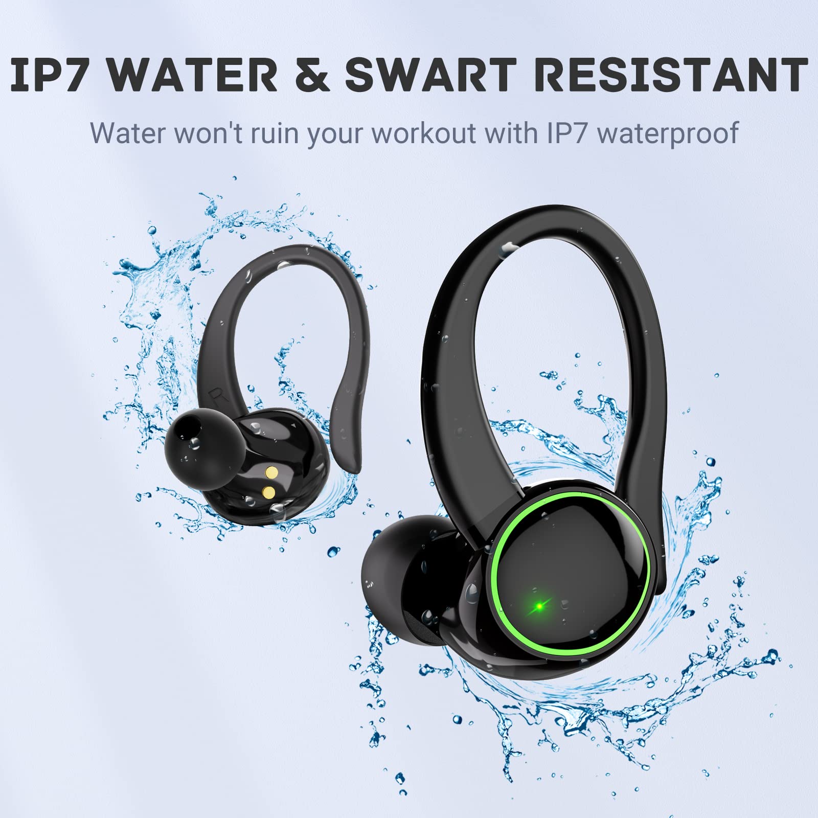 for iPhone 13 Pro Max Bluetooth 5.3 Headphones 3D Stereo with Earhook, 40H Touch Control Over Ear Headphones, IP7 Waterproof Earphones Built-in Mic for Running Workout Sport