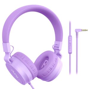 puro sound labs purobasic volume limiting wired headphones for kids, foldable & adjustable headband w/microphone, compatible with smartphones, tablets and pc’s -purple