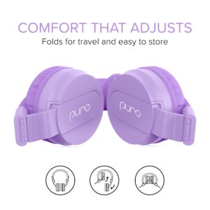 Puro Sound Labs PuroBasic Volume Limiting Wired Headphones for Kids, Foldable & Adjustable Headband w/Microphone, Compatible with Smartphones, Tablets and PC’s -Purple