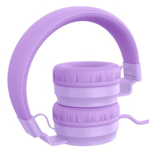 Puro Sound Labs PuroBasic Volume Limiting Wired Headphones for Kids, Foldable & Adjustable Headband w/Microphone, Compatible with Smartphones, Tablets and PC’s -Purple