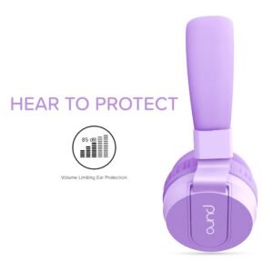 Puro Sound Labs PuroBasic Volume Limiting Wired Headphones for Kids, Foldable & Adjustable Headband w/Microphone, Compatible with Smartphones, Tablets and PC’s -Purple