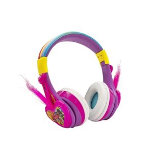 ekids trolls band together bluetooth headphones for kids, wireless headphones with microphone includes aux cord, volume reduced kids foldable headphones for school, home, or travel