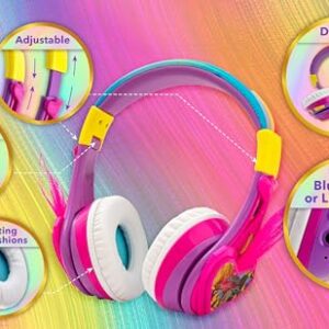 eKids Trolls Band Together Bluetooth Headphones for Kids, Wireless Headphones with Microphone includes Aux Cord, Volume Reduced Kids Foldable Headphones for School, Home, or Travel