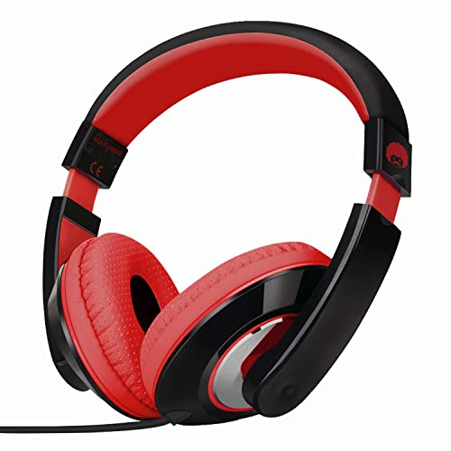 rockpapa Comfort Kids Headphones for School, Lightweight Childrens Boys Girls Teens Over-Ear Headphones Wired 3.5mm for CD DVD Player Tablet Phone Travel Black/Red