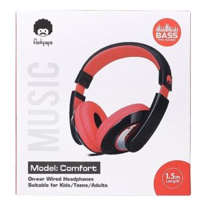 rockpapa Comfort Kids Headphones for School, Lightweight Childrens Boys Girls Teens Over-Ear Headphones Wired 3.5mm for CD DVD Player Tablet Phone Travel Black/Red