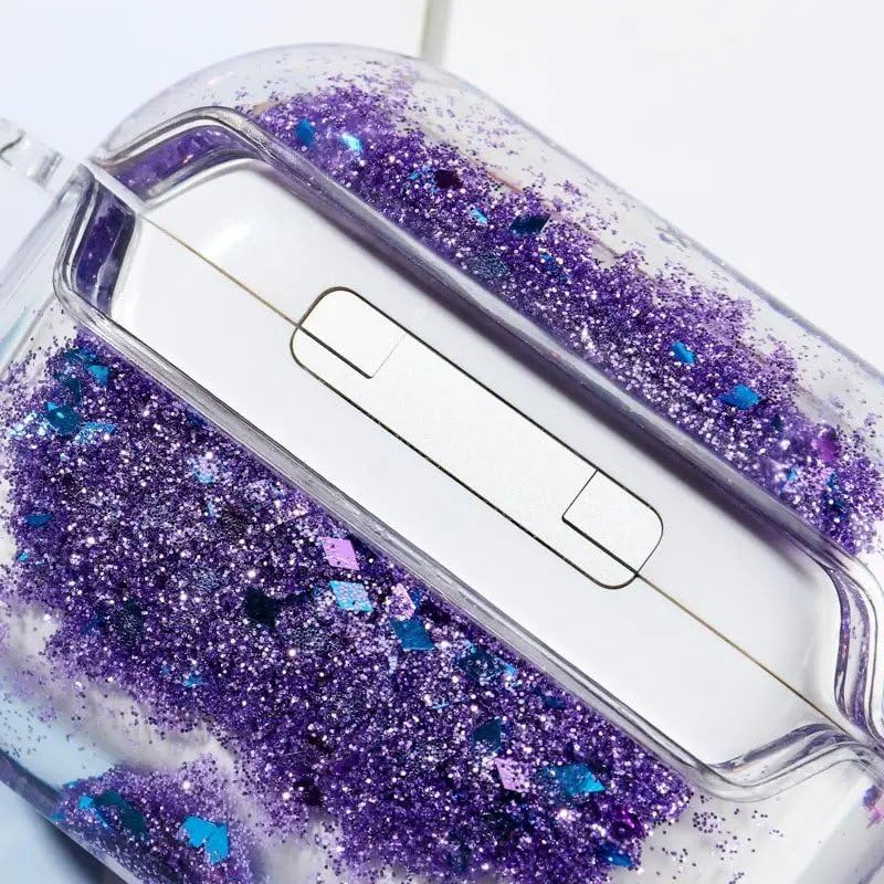 Purple Glitter Case For AirPods Pro Custom Name Keychain Protective Liquid Quicksand Personalized Pods 3 Cover Gift For Men Women MN2