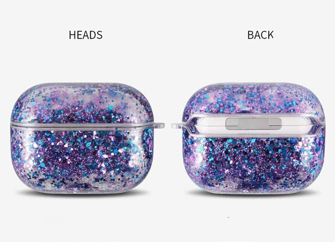 Purple Glitter Case For AirPods Pro Custom Name Keychain Protective Liquid Quicksand Personalized Pods 3 Cover Gift For Men Women MN2