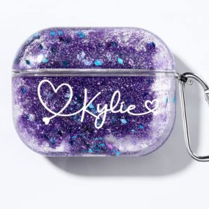 Purple Glitter Case For AirPods Pro Custom Name Keychain Protective Liquid Quicksand Personalized Pods 3 Cover Gift For Men Women MN2