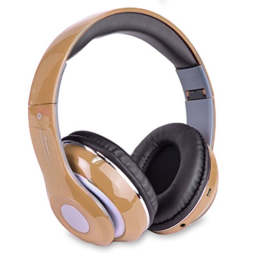 Altatac Bluetooth Rechargeable Over Ear Headset Foldable Wireless Wired Headphones with Memory Card Slot Built-in FM Tuner Microphone Audio Cable for Phone TV Computer MP3 Player - Gold