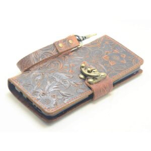 handmade genuine leather wallet case for iphone 15 pro max case for iphone 15 plus 15 pro 14 13 mini 12 xs max with wristlet brown