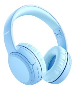 nabevi kids headphones, over-ear headphones bluetooth wireless kids with mic, 85/93db volume limited, stereo sound, wired inline aux cord headphones for children boy girl teens, blue