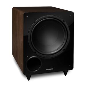 fluance db10w 10-inch low frequency powered subwoofer for home theater (natural walnut)