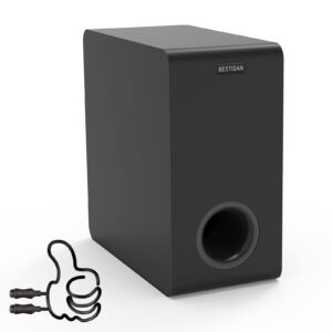 powered subwoofer, bestisan 6.5" active home audio subwoofer in compact design for receiver,deep bass in black