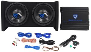 rockville rv8.2a 800 watt dual 8" car subwoofer enclosure+mono amplifier+amp kit black