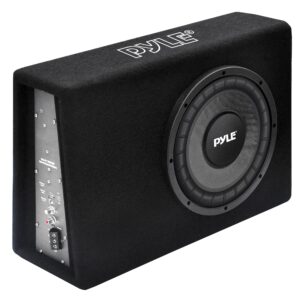 pyle 12 inch subwoofer box system - 600 watts powered slim bass with a non-pressed paper cone perfect for mount car truck audio subwoofer enclosure, rear air tight seal design