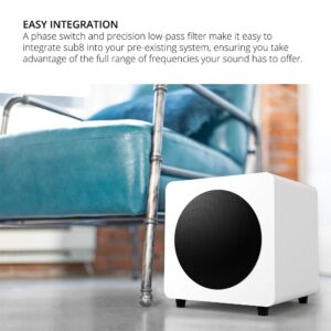 Kanto SUB8VMW Sealed Powered Subwoofer | 300W Peak Power | 8" Woofer | Matte White