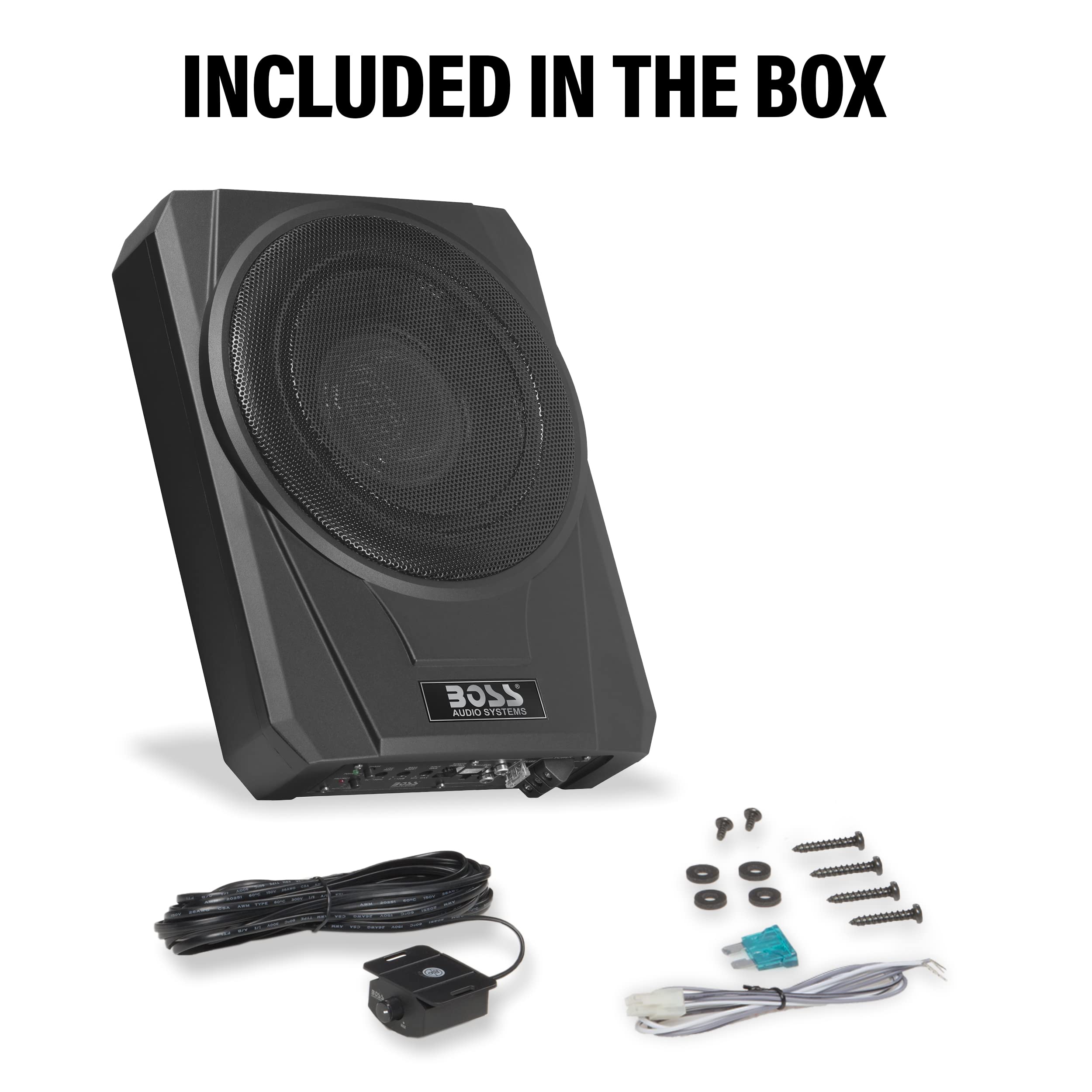 BOSS Audio Systems BASS10 Amplified Car Subwoofer - Low Profile, 10 Inch Subwoofer, Remote Subwoofer Control, for Vehicles Needing Bass with Limited Space, Remote Subwoofer Control