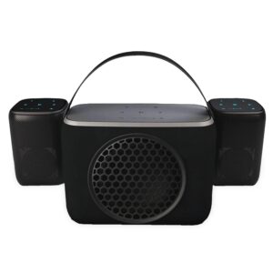 rocksteady stadium portable bluetooth speaker and subwoofer combo - up to 100 foot range - up to 30 hour battery life | 2 speakers + 1 subwoofer