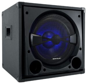 rockville bass blaster 12 12" 800w powered home audio subwoofer theater sub, black