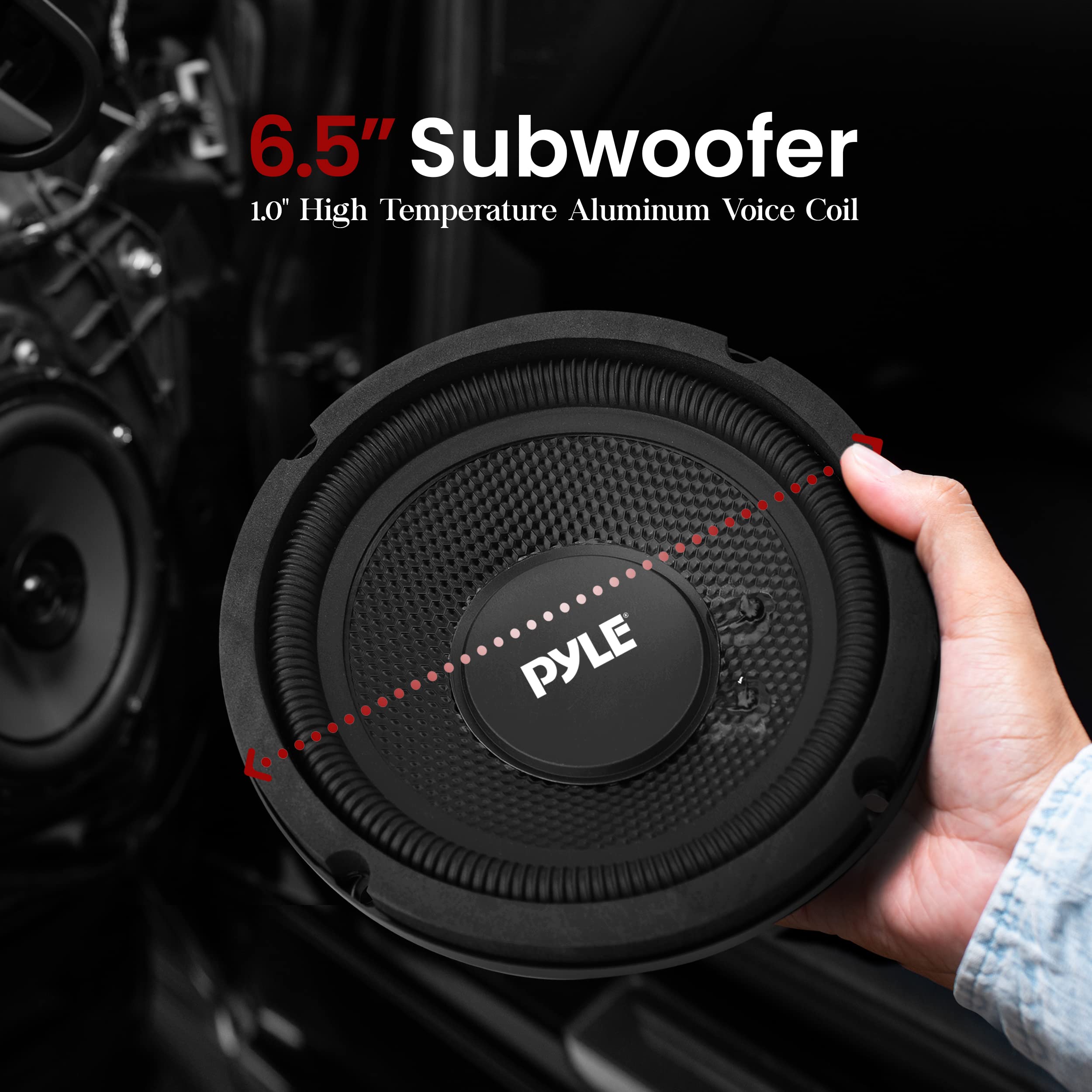 Pyle Single Voice Coil Car Subwoofer - 6.5 Inches, 150 Watts at 4-Ohm Car Audio Powered Subwoofer, Injection Cone with Rubber Edge, Car Subwoofer, Audio - PLMW63 Black