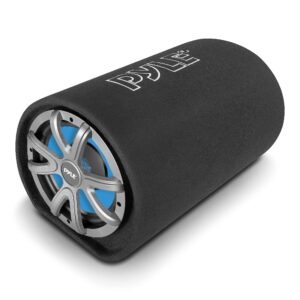 pyle 8-inch carpeted subwoofer tube speaker - 400 watt high powered car audio sound component speaker enclosure system w/ 2” aluminum voice coil, 4 ohm, 30hz-700khz frequency - pyle pltb8,black