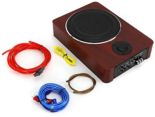 Leweiiq Car Under-Seat Active Subwoofer Power Amplifier Bass HiFi Slim Speaker, 8'' 600W Low Profile Under-Seat Active Powered Car Subwoofer for Car Boat RV ATV (Wood)