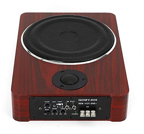 Leweiiq Car Under-Seat Active Subwoofer Power Amplifier Bass HiFi Slim Speaker, 8'' 600W Low Profile Under-Seat Active Powered Car Subwoofer for Car Boat RV ATV (Wood)