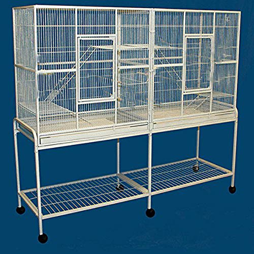 Double Extra Large 3-Tiers Small Animals Critters Wrought Iron Cage Tight 1/2-inch Bar Spacing Center Divider Removable Rolling Stand (63" Lx19 Dx64 H, White Vein)