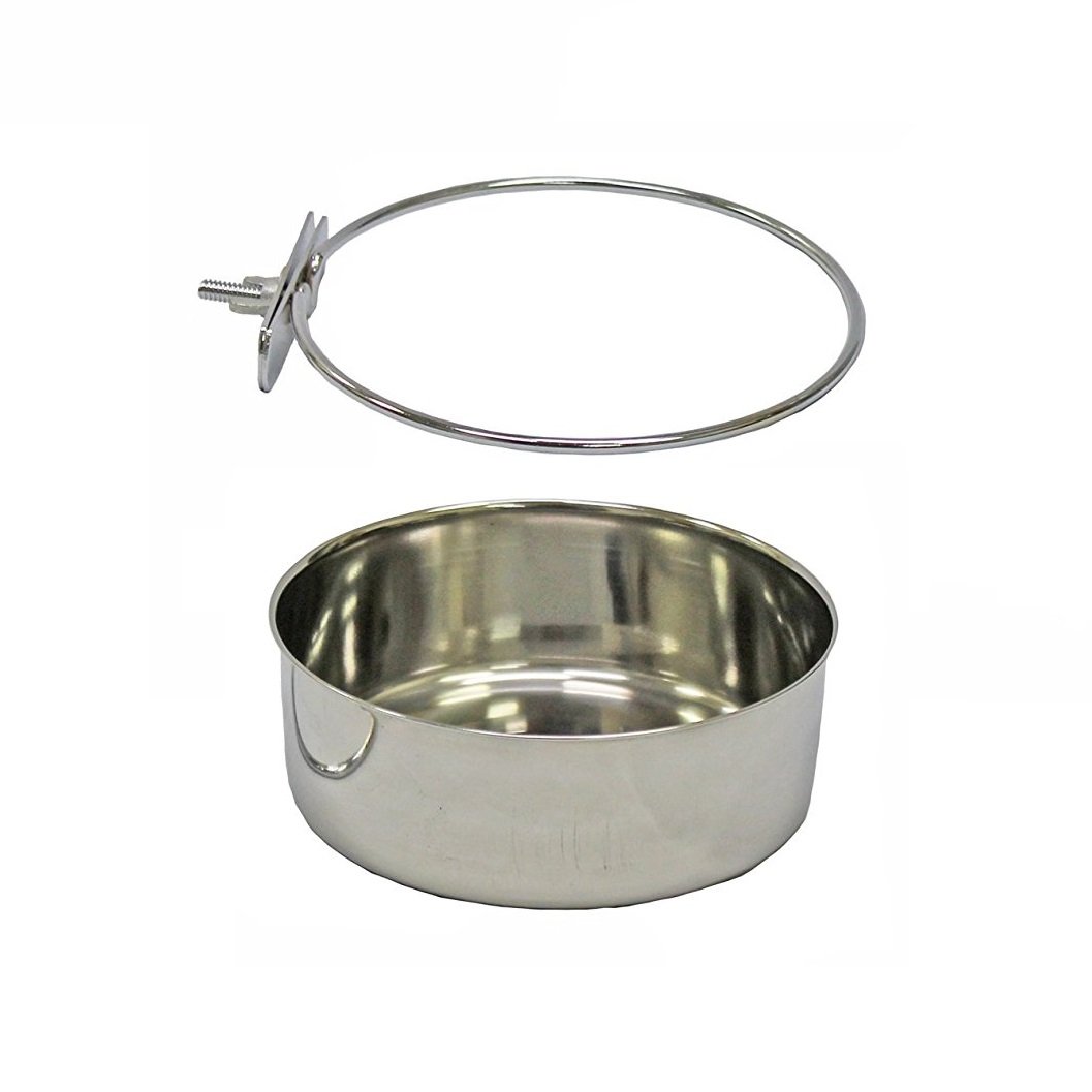 Pet Dog Stainless Steel Coop Cups with Clamp Holder - Detached Dog Cat Cage Kennel Hanging Bowl,Metal Food Water Feeder for Small Animal Ferret Rabbit (XL)