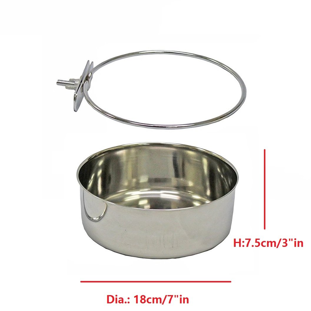 Pet Dog Stainless Steel Coop Cups with Clamp Holder - Detached Dog Cat Cage Kennel Hanging Bowl,Metal Food Water Feeder for Small Animal Ferret Rabbit (XL)