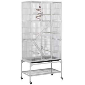 yaheetech 69-inch extra large wrought animal cage metal 3 levels small animal cage w/cross shelves and ladders for ferret chinchilla sugar glider squirrel, white