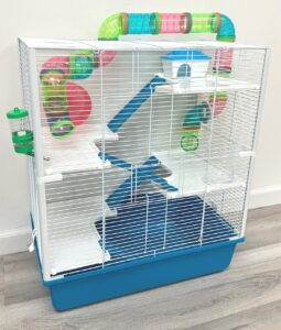 extra large 23" multi-floors hamster mansion mouse habitat gerbil home rat house small animal critter expandable and customizable cage with hide house running wheels food dish water bottle deep base